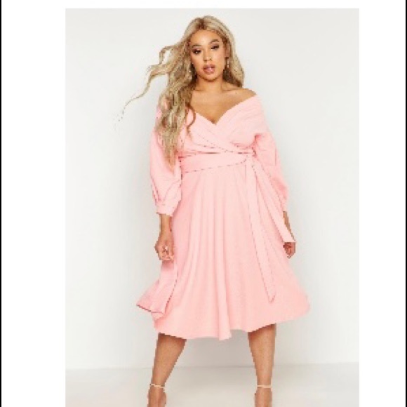 Boohoo Plus | Dresses | Boohoo Plus Size Off Shoulder Full Skirted Wrap ...